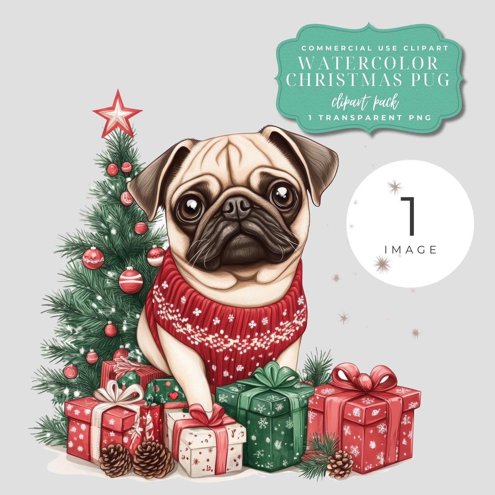 Cute Christmas Pug Clipart, Christmas Sublimation, Kids/adults Cartoon ...