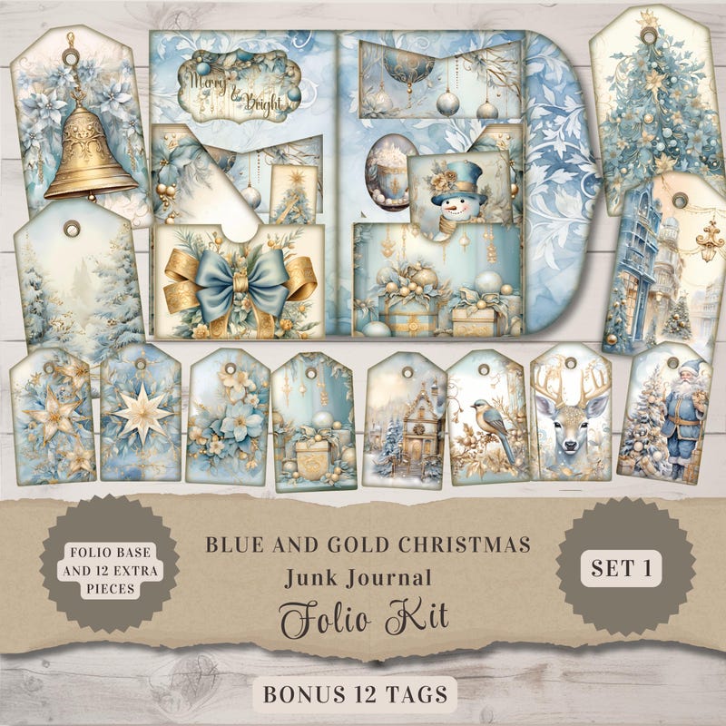 Christmas Card Gold and Blue - Etsy