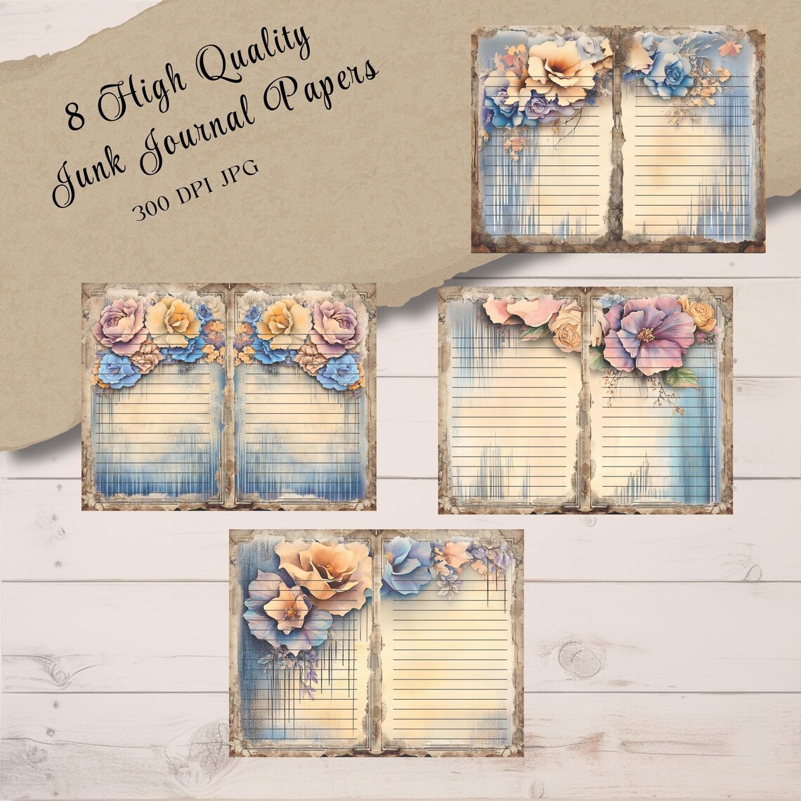 8 Printable Vintage-inspired Lined Writing Papers for DIY Journals ...