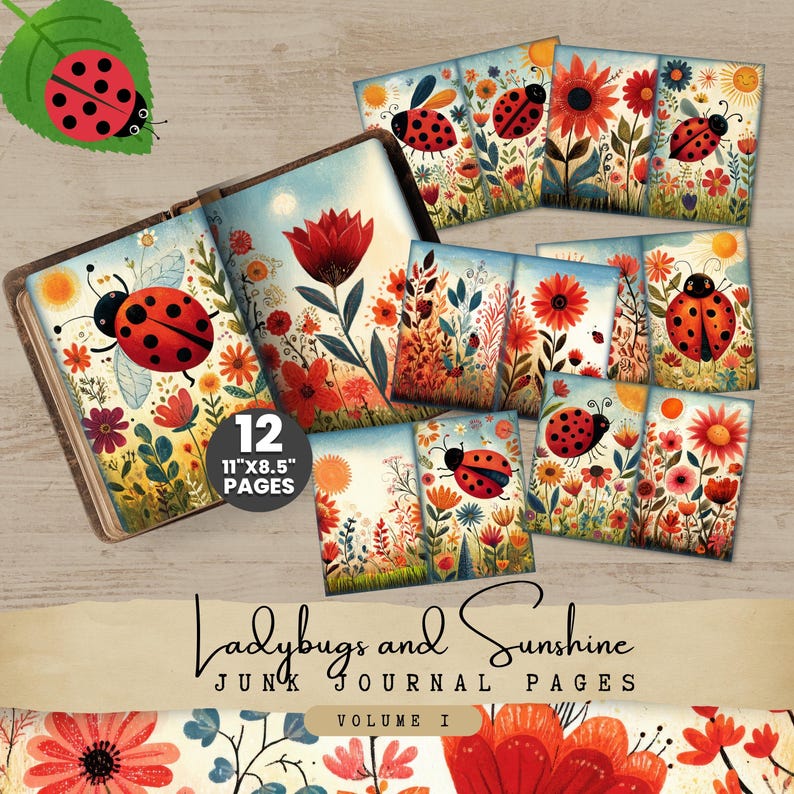 Ladybug Junk Journal Pages 12 Vintage Colorful Floral Garden Pages for ...