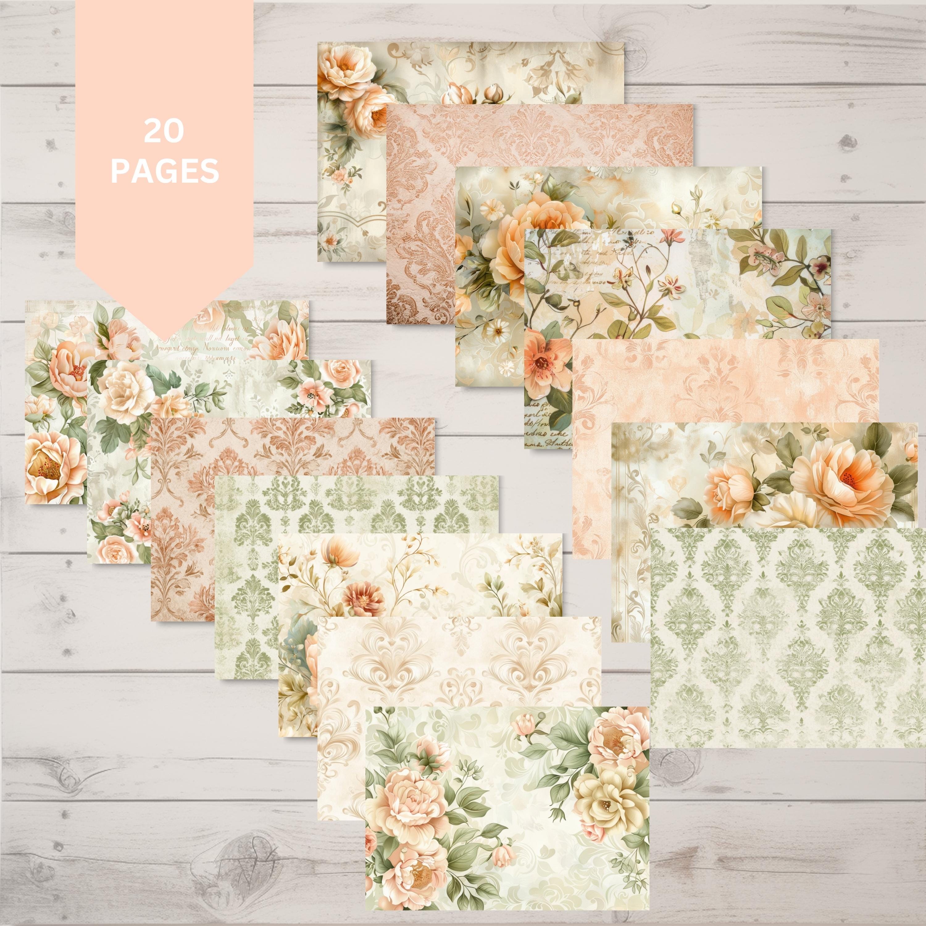 Antique Blooms Digital Paper Variety Pack 1 Shabby Floral Damask ...