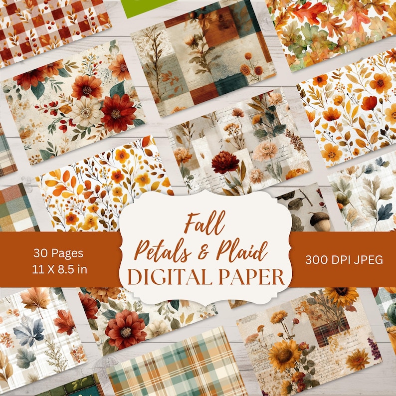 Fall Digital Paper Bundle - 40 Printable Backgrounds for Autumn Junk ...