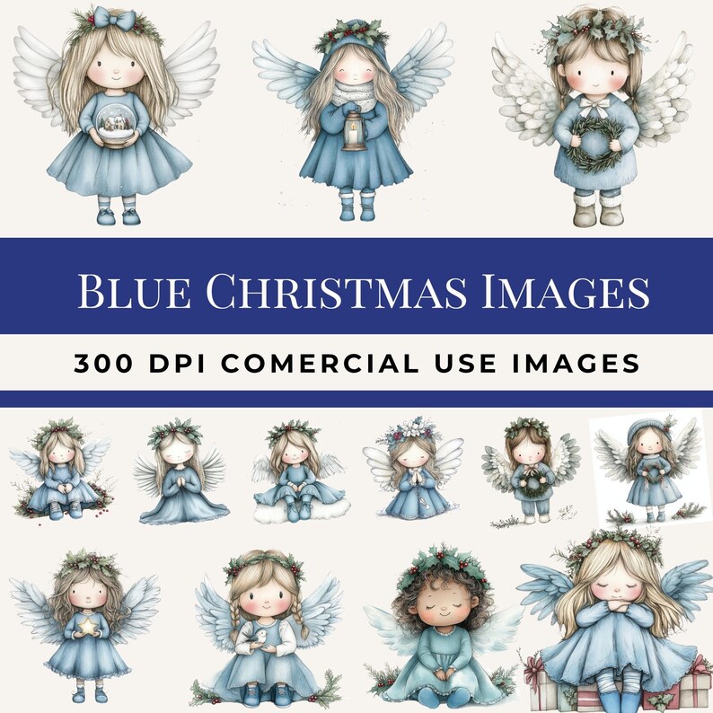Christmas Angel Clipart, Blue Watercolor (pngs for Cards & Crafts) - Etsy