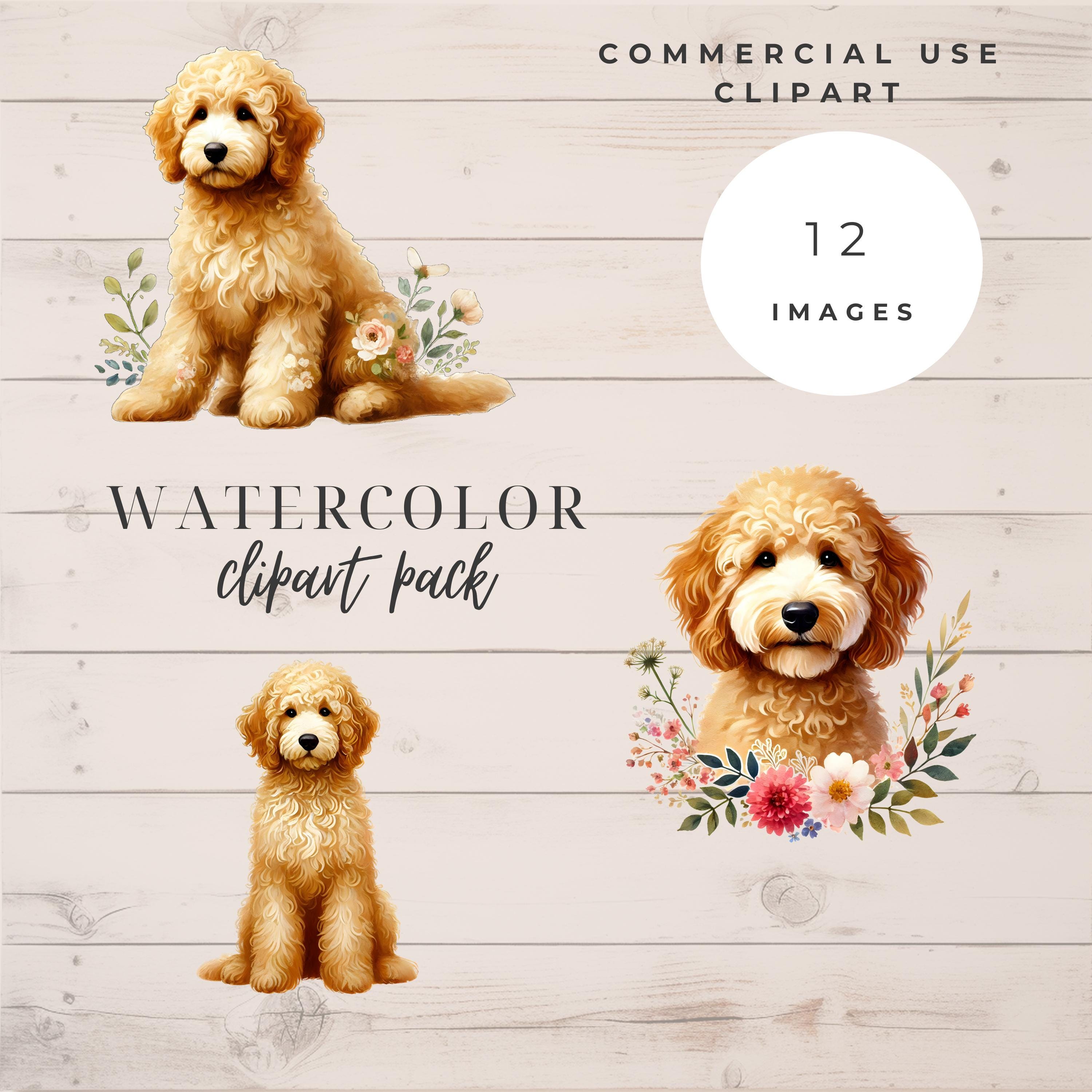 Watercolor Golden Doodle Clipart Pack - 12 Adorable Dog Illustrations ...