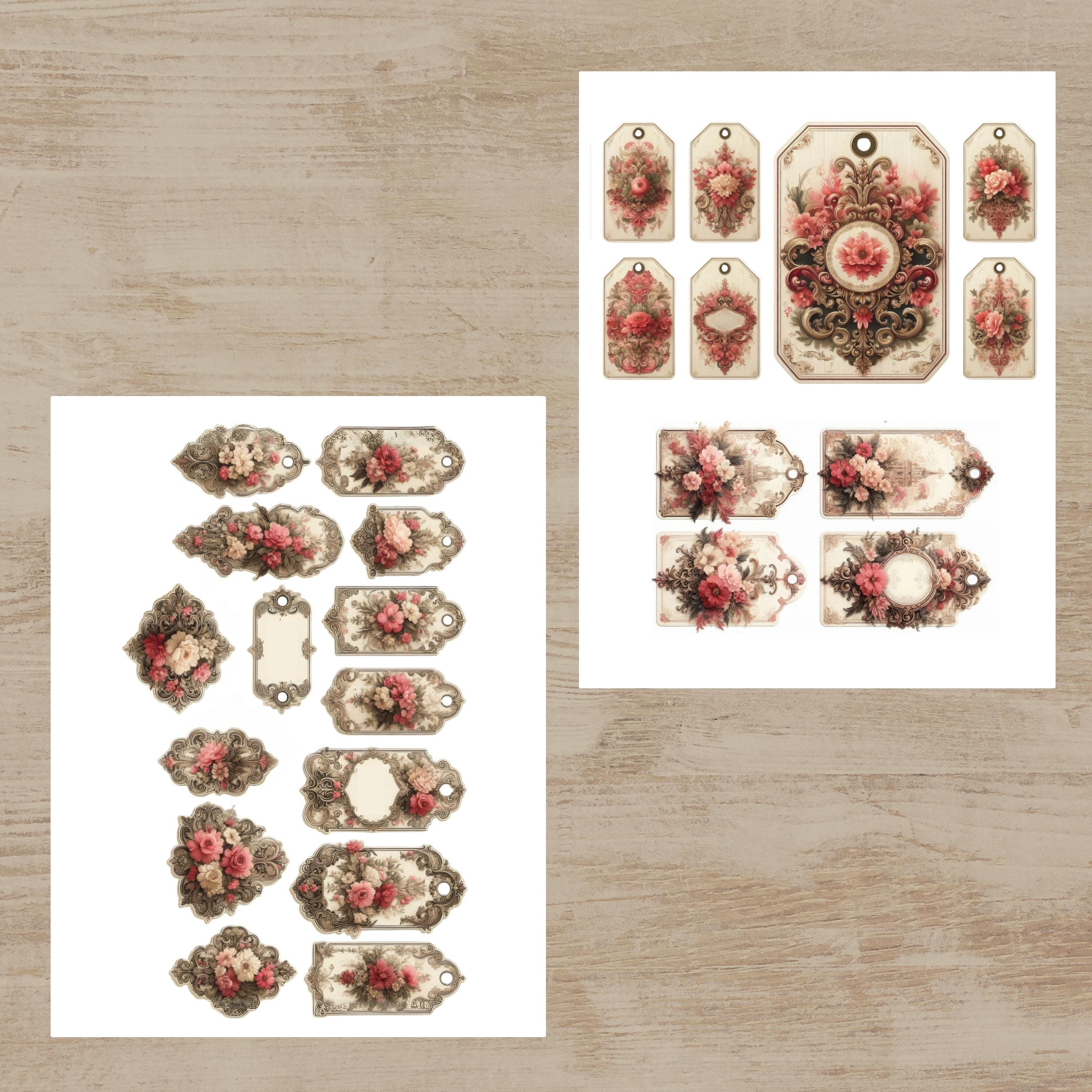 Vintage Printable Cut Apart Tags Shabby Chic Rose Ephemera for Junk ...