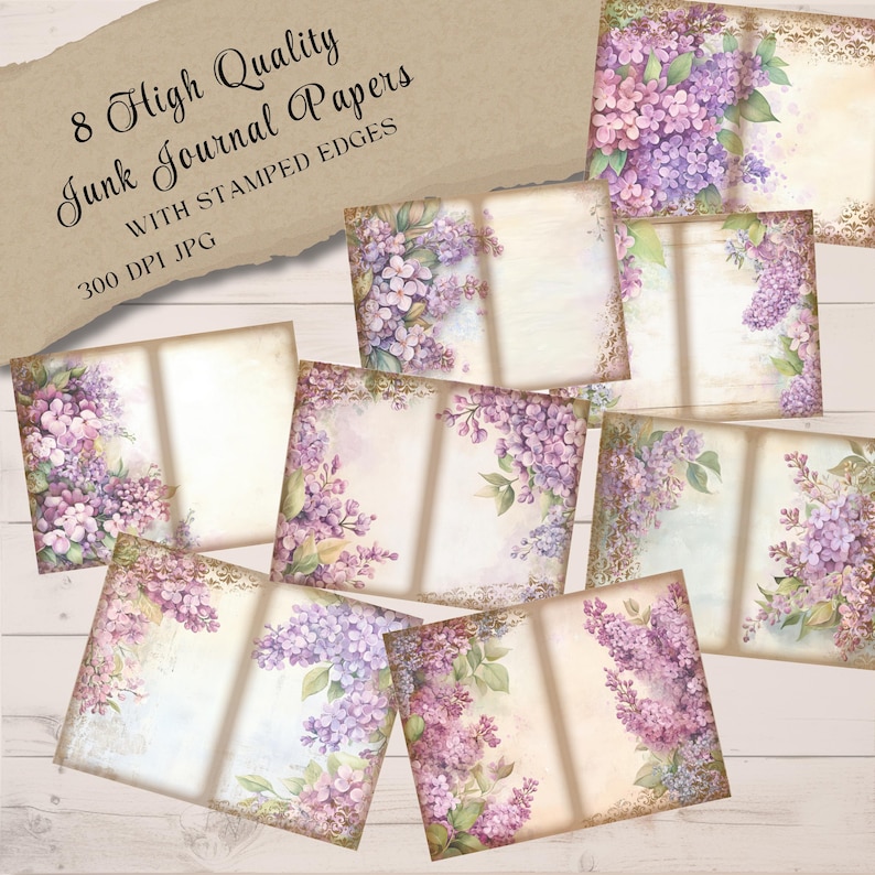 Lilac Cottagecore Digital Junk Journal Paper With Stamped Edge, Paper ...