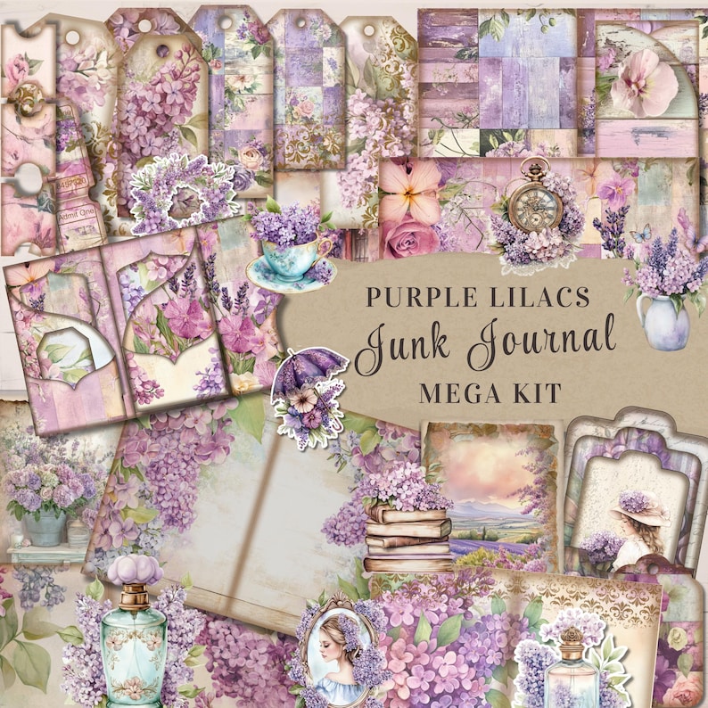 Purple Lilac Junk Journal Mega Kit, Rustic Lilac Vintage Ephemera ...