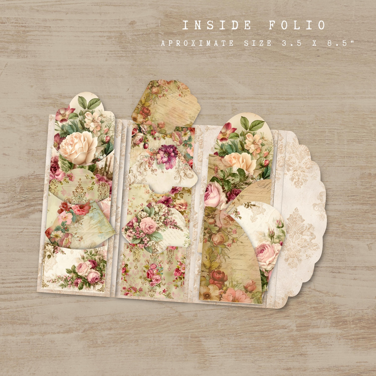Printable Folio Kit: Vintage Rose Tall and Slim - 12 Floral Pages RP001 ...