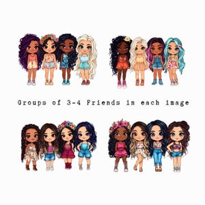 Summer Chibi Friends Clipart | 19 Pngs of Best Friends | Cute Girl ...