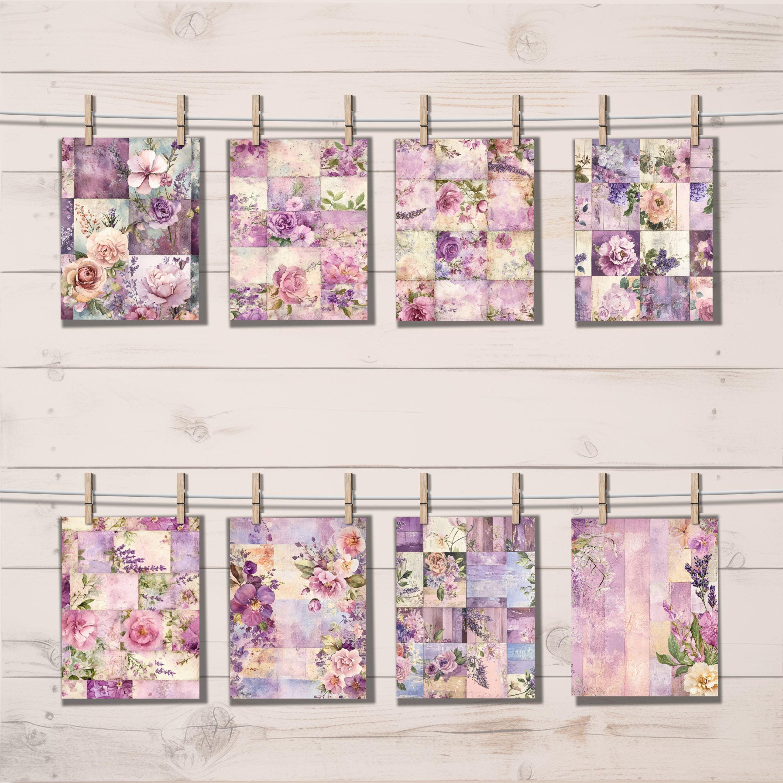 Printable Purple Lilac Patchwork Digital Paper, 11 X 8.5 Collage Sheet, Purple Flower Quilt ...