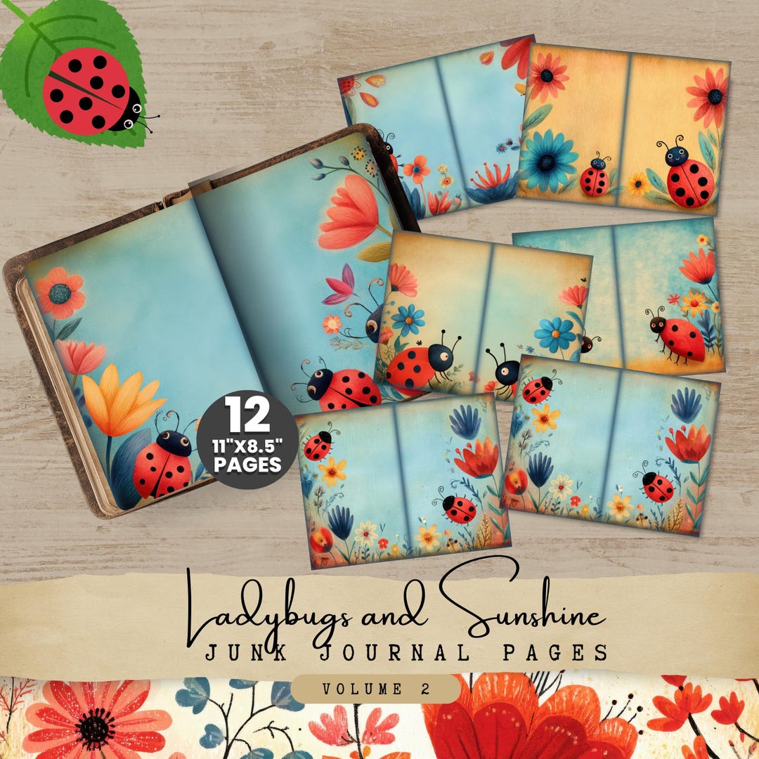 Ladybug Junk Journal Pages: Folk Art Printable Paper (digital Download ...