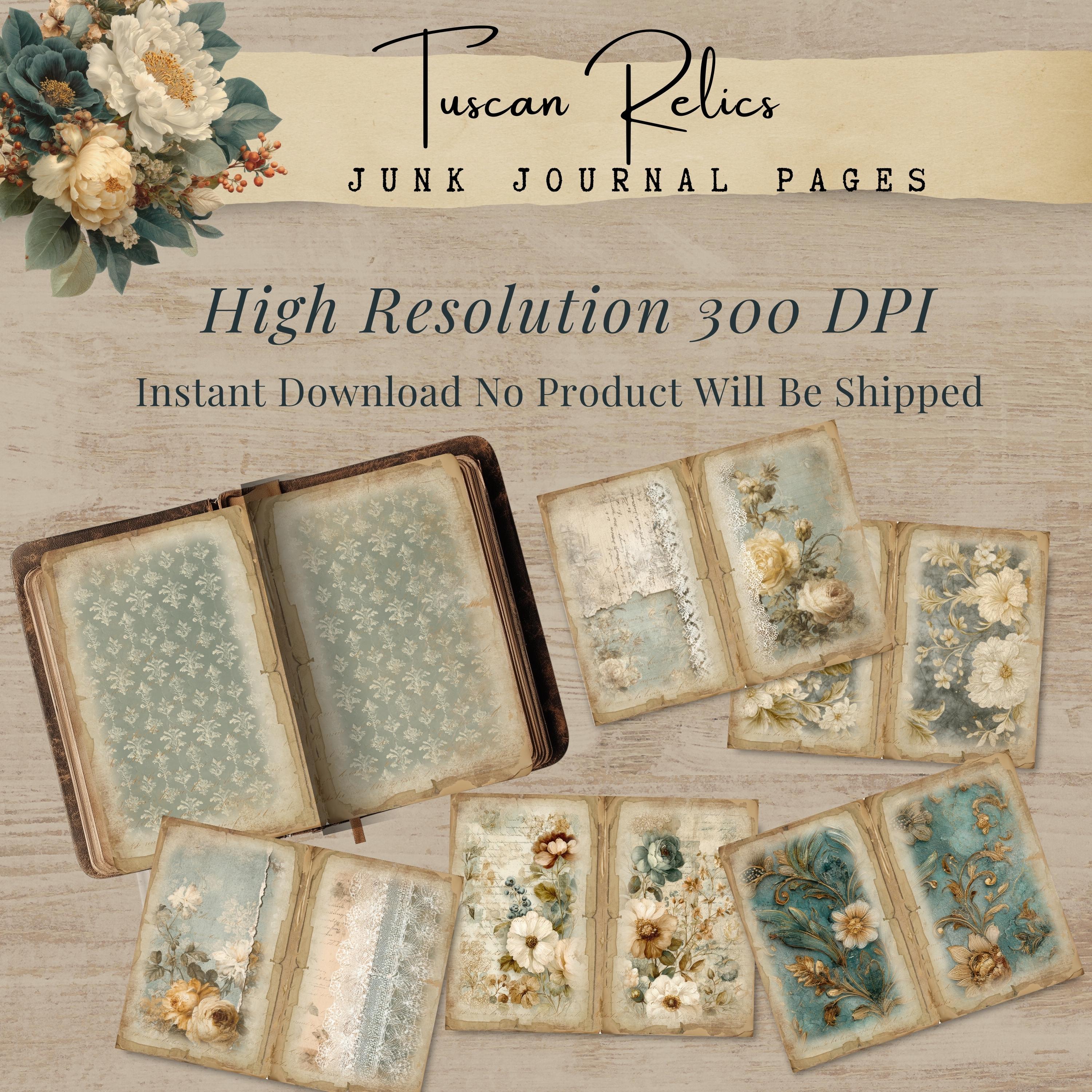 Vintage Journal Pages: Tuscan Relics Floral Collage (printable Blue ...