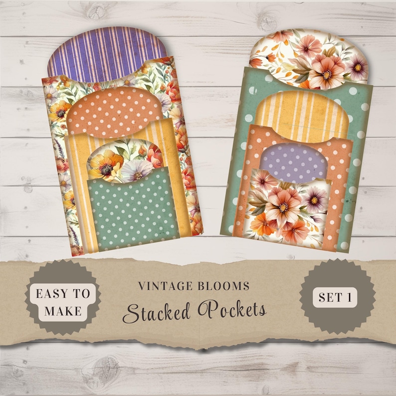 Floral Junk Journal Stacked Cards, Digital Kit, Digital Paper, Vintage ...