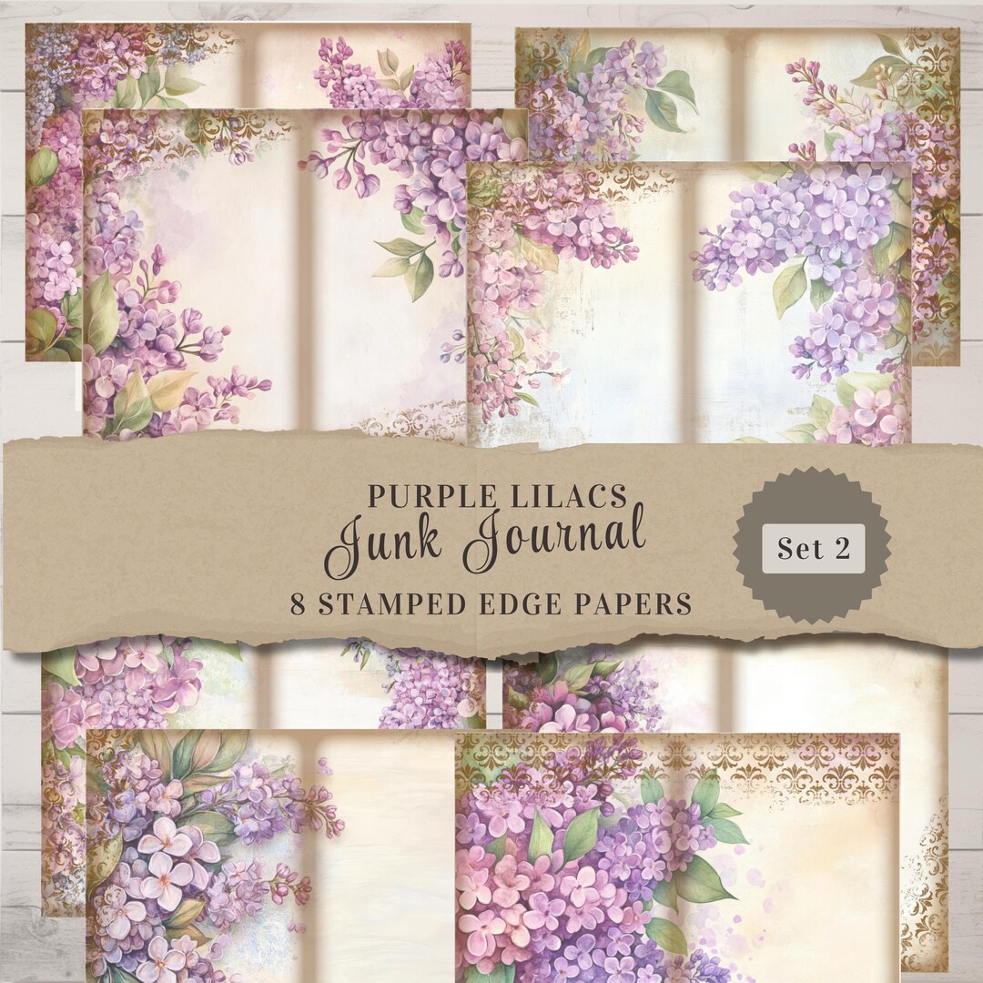 Lilac Cottagecore Digital Junk Journal Paper With Stamped Edge, Paper ...