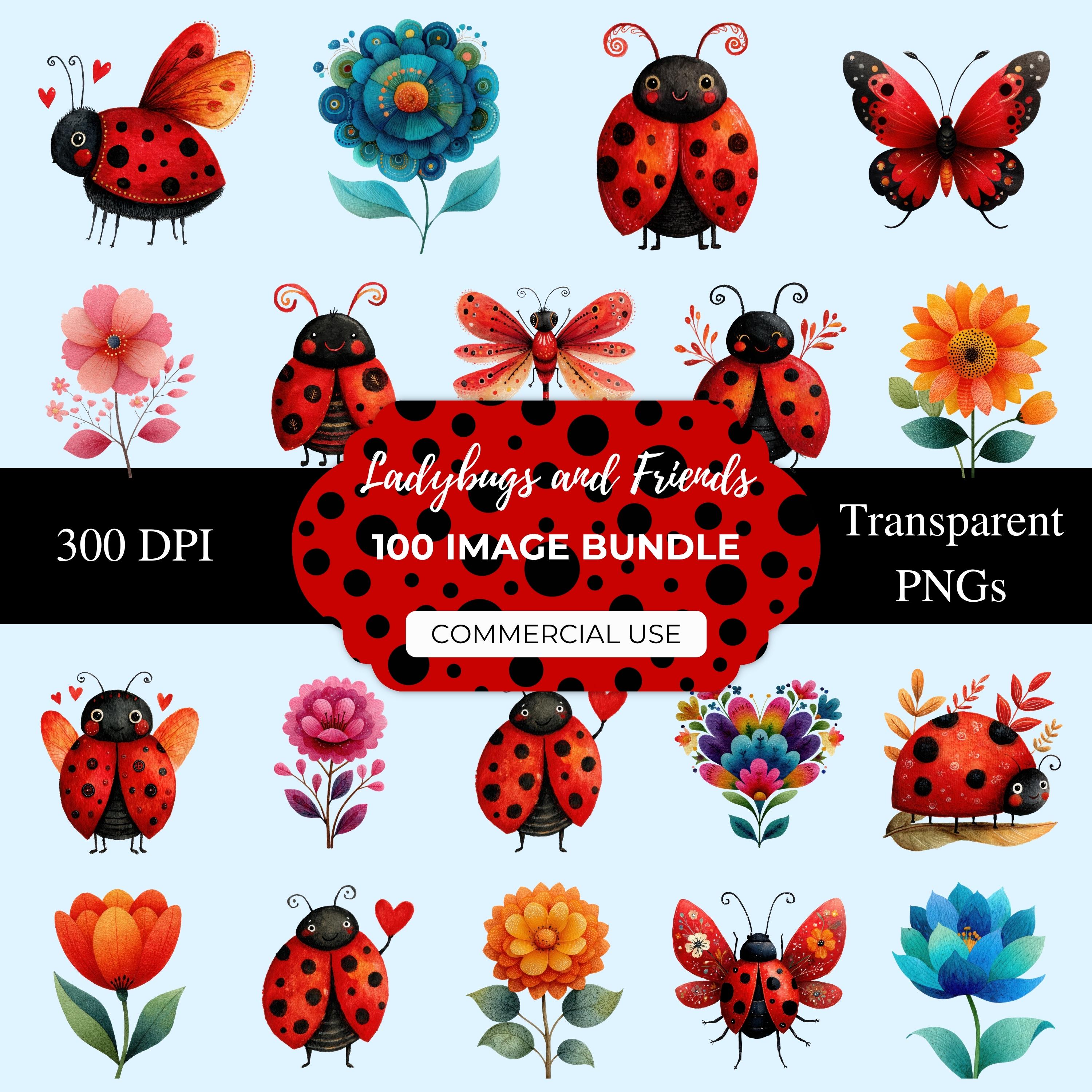 Ladybug and Friends Clipart: 100 Commercial Use Pngs Cute Ladybugs ...