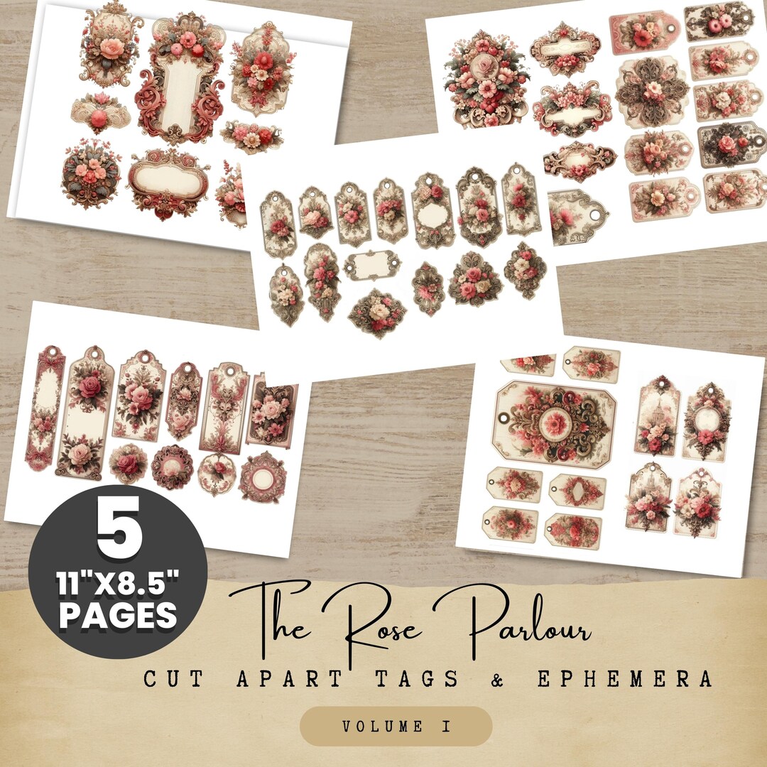 Vintage Printable Cut Apart Tags Shabby Chic Rose Ephemera for Junk ...