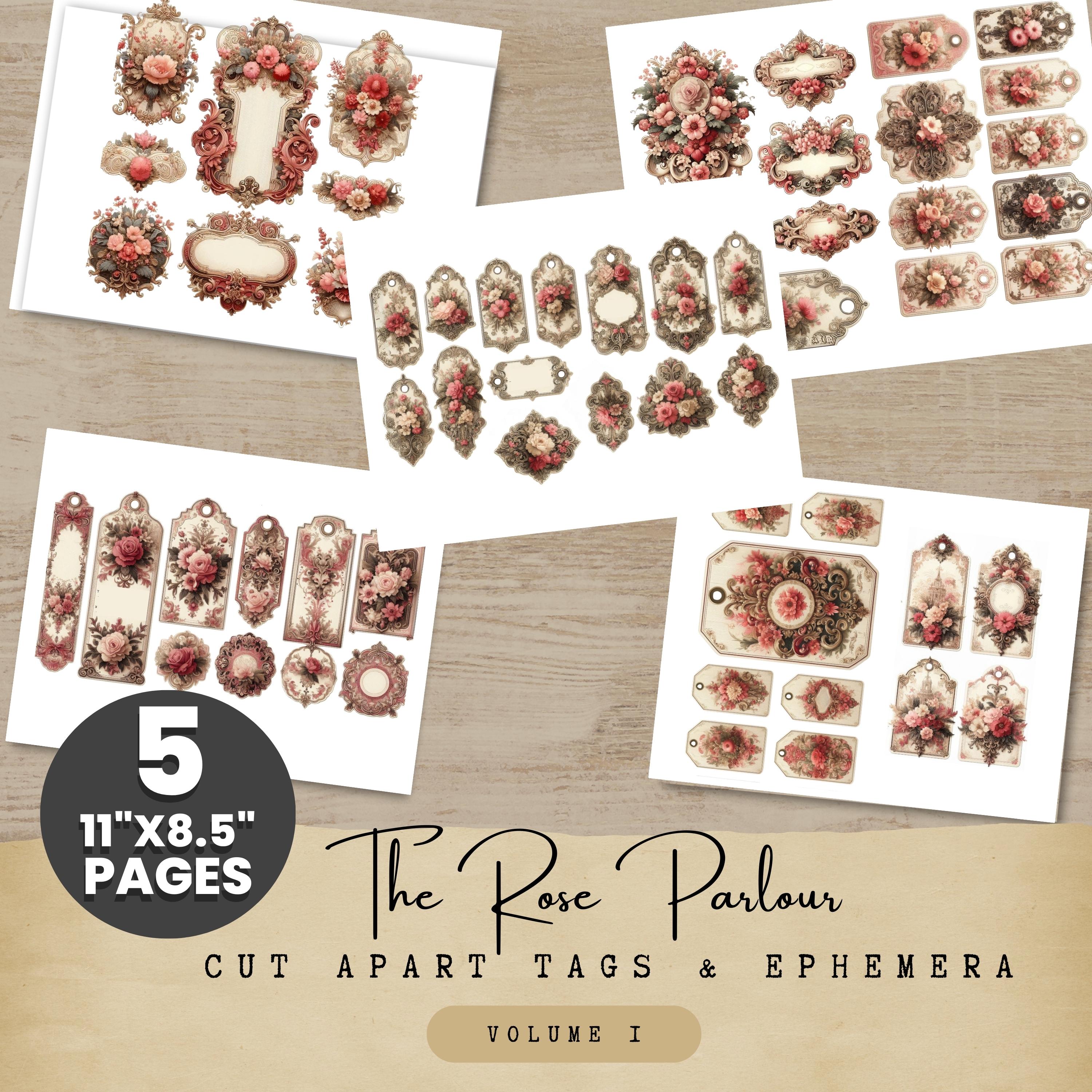 Vintage Printable Cut Apart Tags Shabby Chic Rose Ephemera for Junk ...