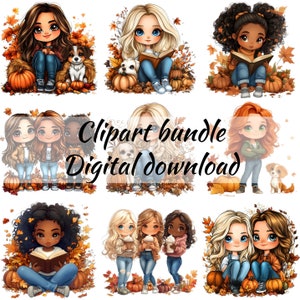 Chibi Fall Friends Clipart PNG - Etsy