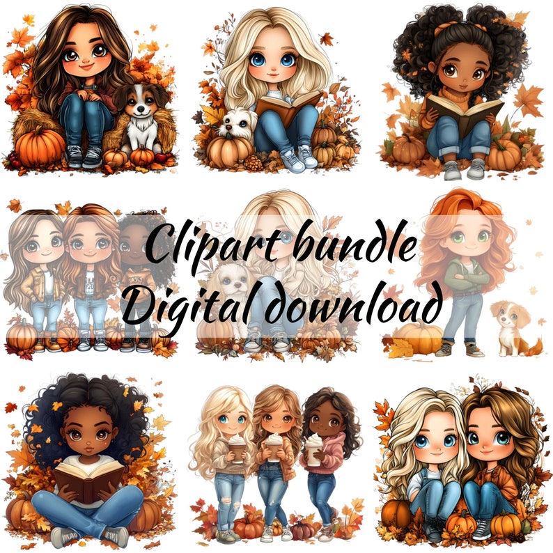 Chibi Fall Friends Clipart PNG - Etsy