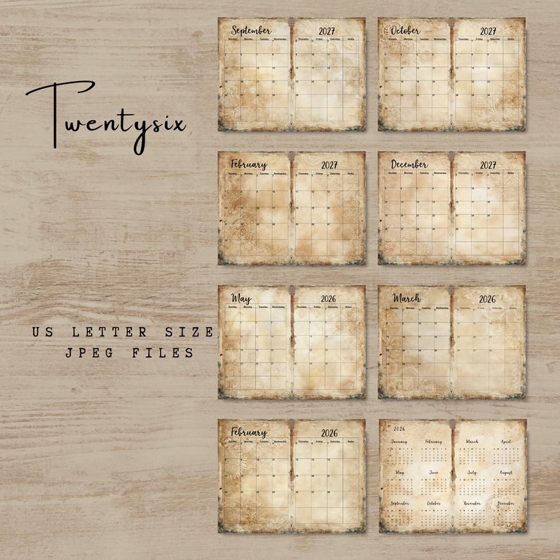 Junk Journal Calendar Pages: Vintage Coffee Stains and Lace (2026-2027 ...