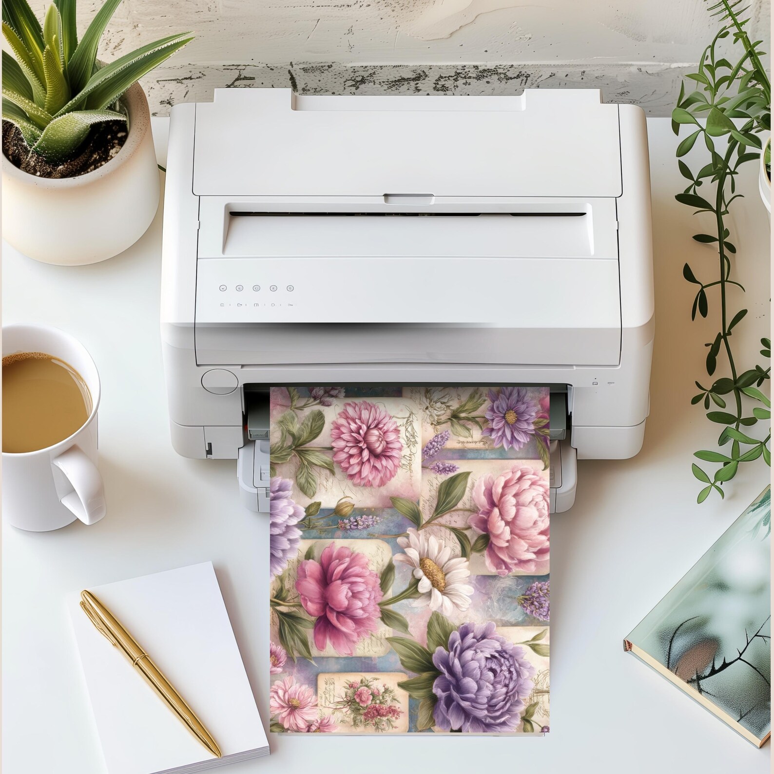 Purple Digital Paper Pack, Floral Scrapbook Paper Bundle, Printable ...