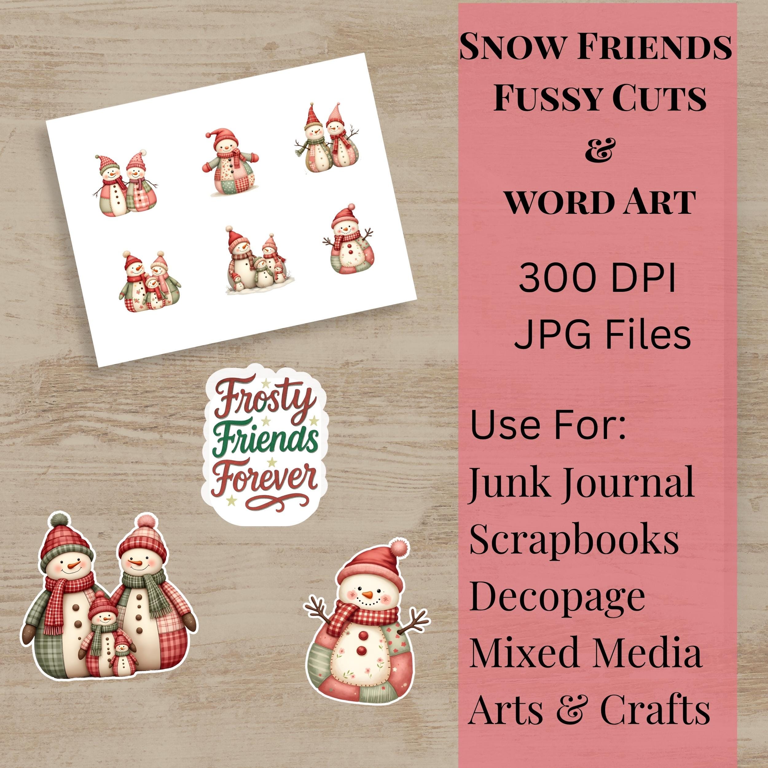 Snow Friends Fussy Cuts and Word Art Printable Snowman Ephemera Kit ...