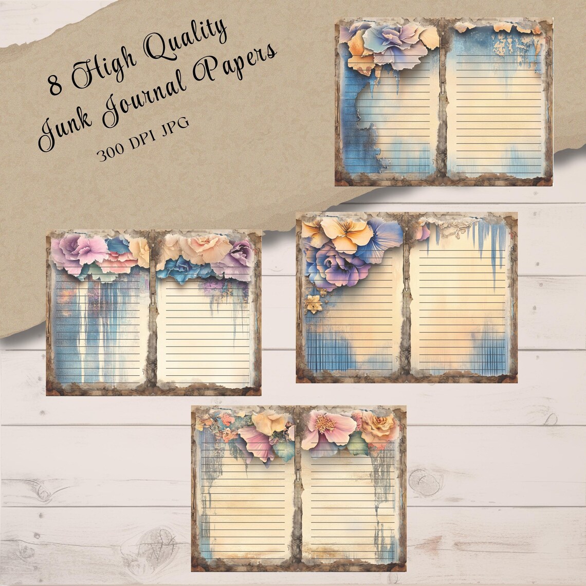 8 Printable Vintage-inspired Lined Writing Papers for DIY Journals ...
