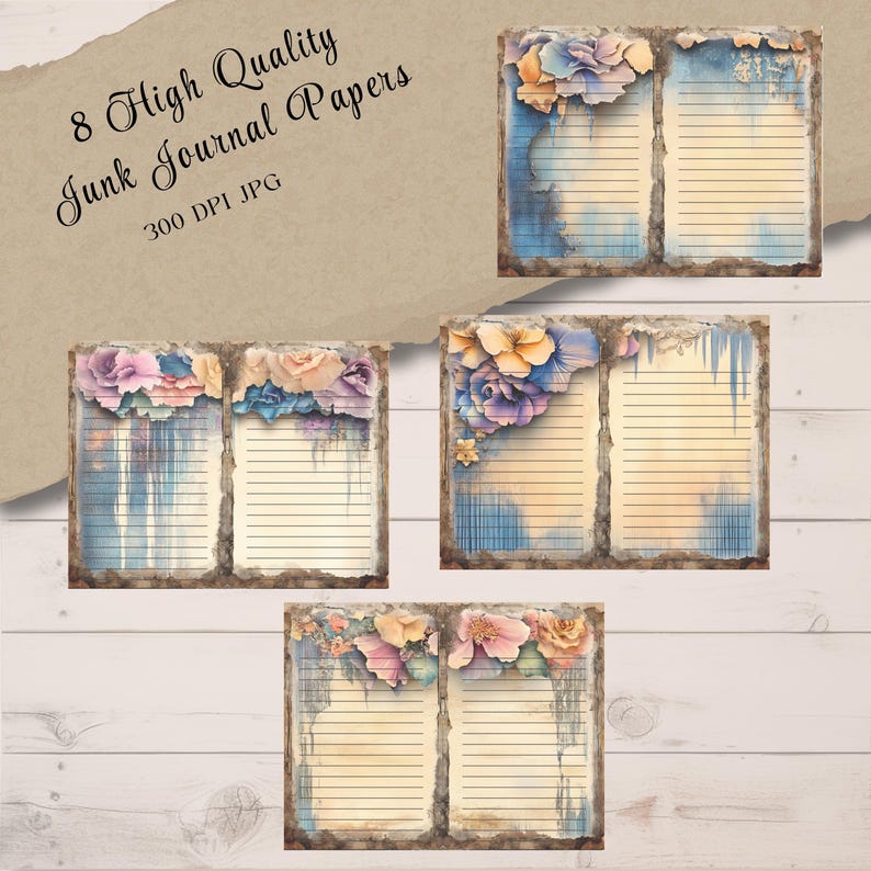 8 Printable Vintage-inspired Lined Writing Papers for DIY Journals ...