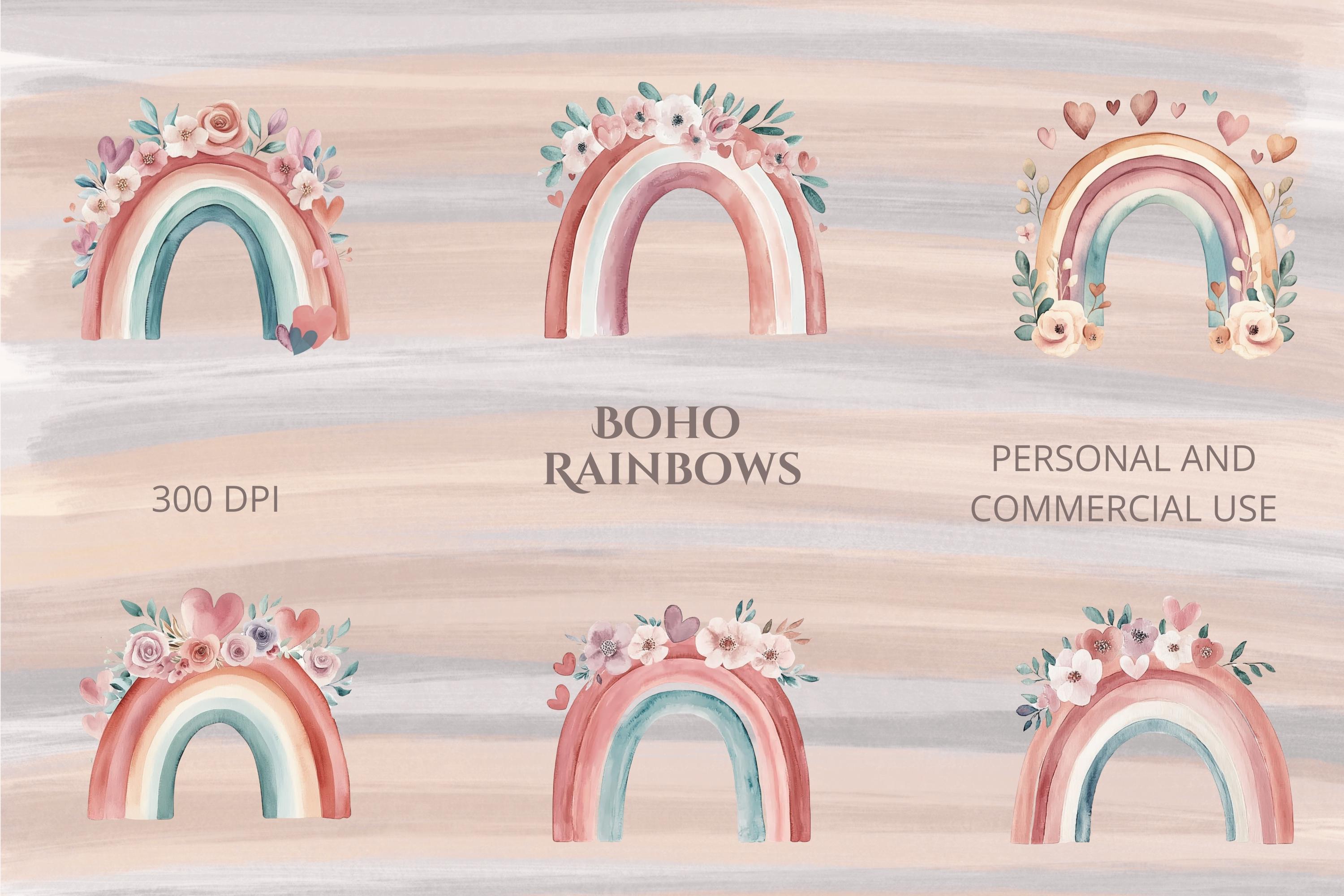 Rainbows and Flowers Clipart | Watercolor Rainbow | Boho Style ...