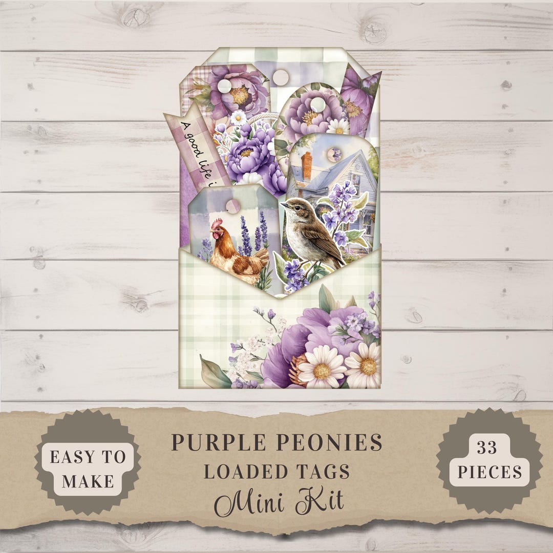 Purple Peonies Loaded Tag Mini Kit – Printable Ephemera and Fussy Cuts ...