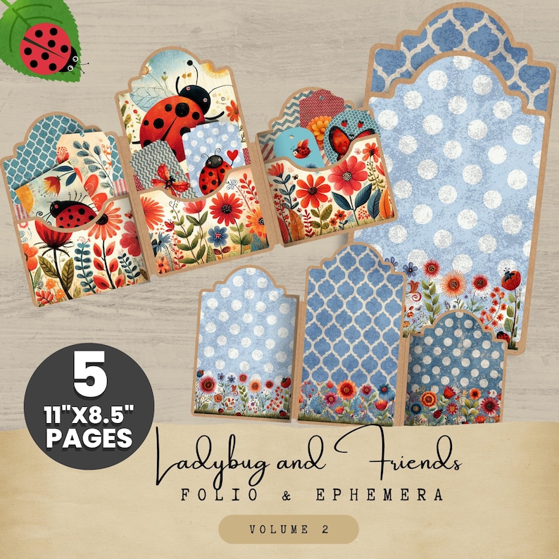 Ladybug and Friends Junk Journal Folio Kit With Pockets, Tags, Ephemera ...