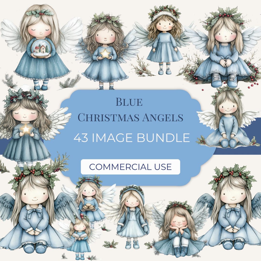 Christmas Angel Clipart, Blue Watercolor (pngs for Cards & Crafts) - Etsy