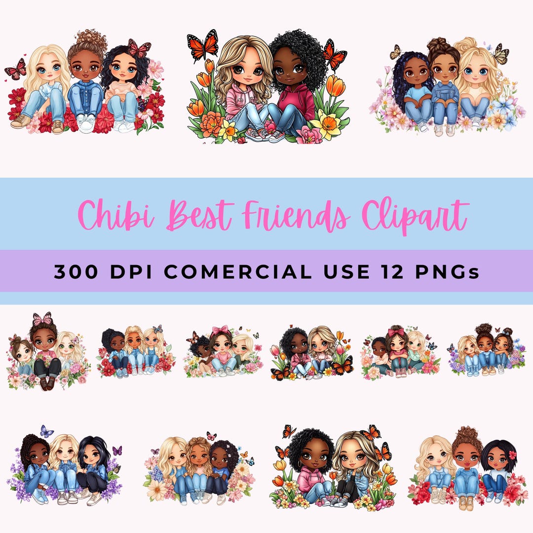 Chibi Best Friends Clipart Bundle – Cute Spring Girl Group Pngs ...