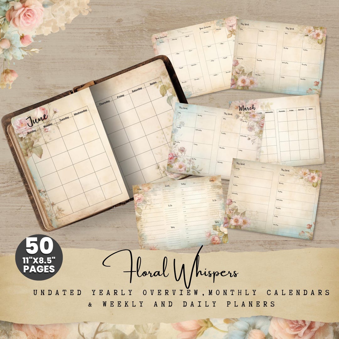 Floral Whispers Undated Planner Kit - Monthly, Weekly & Daily Pages ...
