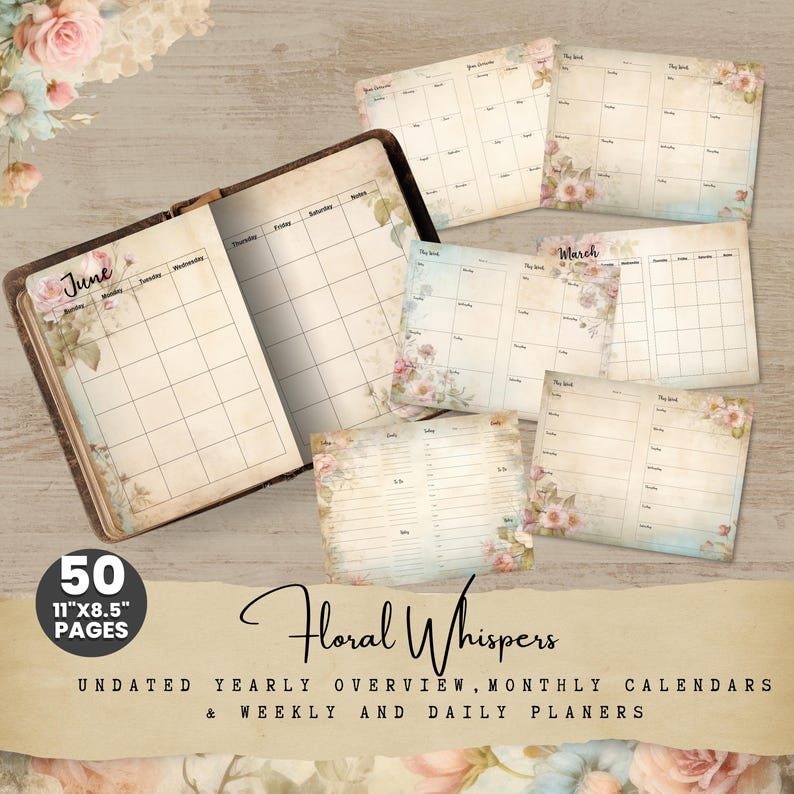 Floral Whispers Undated Planner Kit - Monthly, Weekly & Daily Pages ...