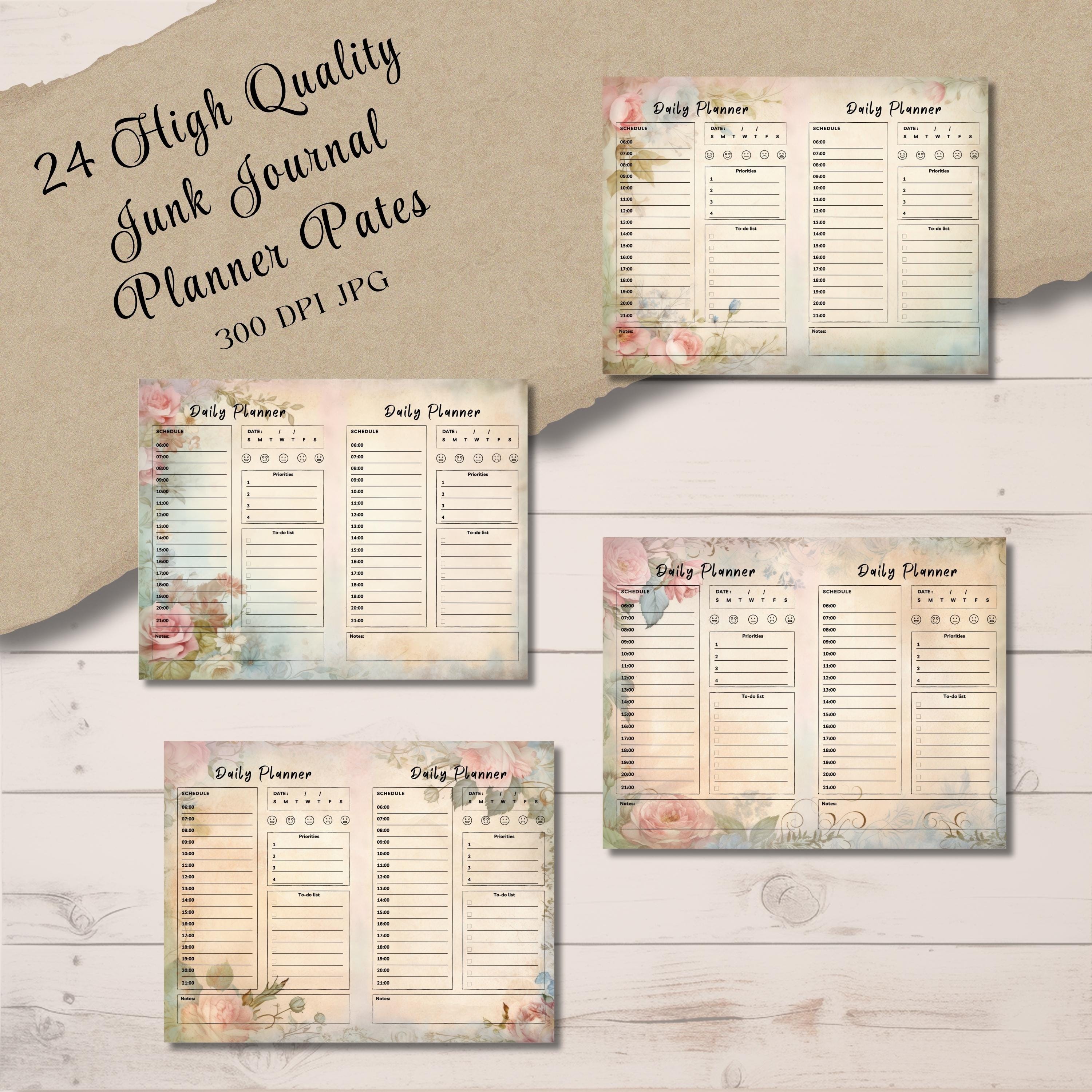 Undated Junk Journal Planner, Floral Whispers Vintage Printable Kit, 24 ...