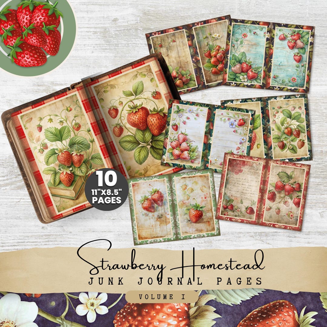 Strawberry Homestead Junk Journal Papers Vintage Berry-themed Printable ...