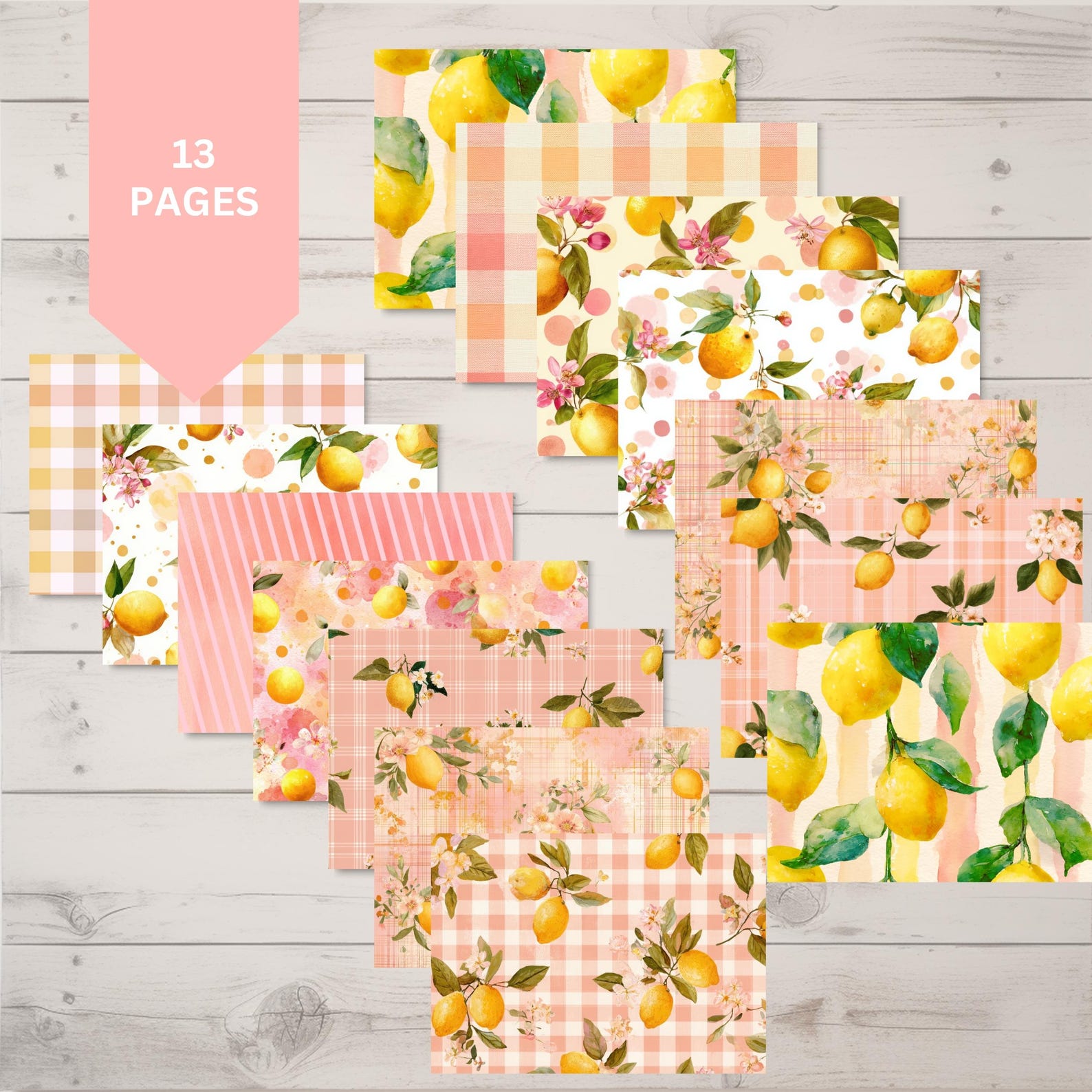 Pink Lemonade Digital Paper Pack for Junk Journals Scrapbooking Cards ...