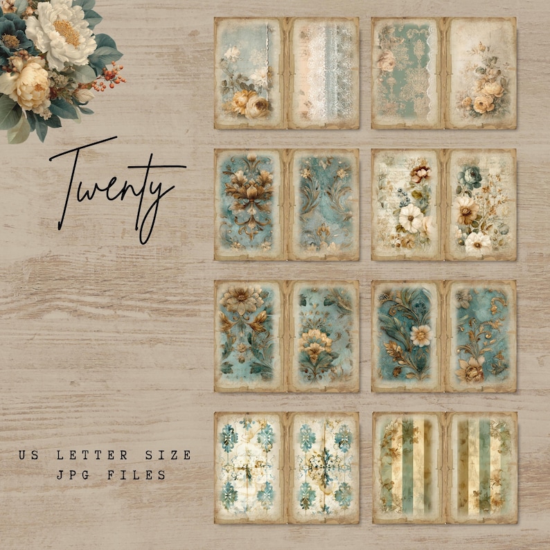 Vintage Journal Pages: Tuscan Relics Floral Collage (printable Blue ...