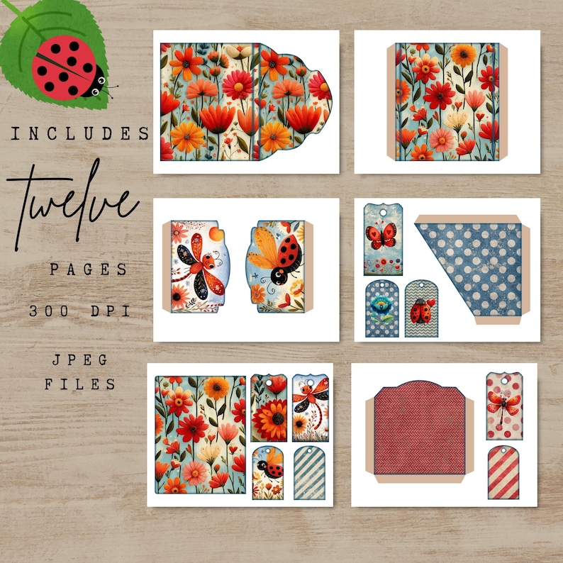 Ladybug Junk Journal Kit: Printable Folio, Pockets, Ephemera (digital ...