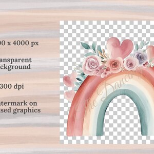 Boho Watercolor Rainbows and Flowers | Boho Rainbow Floral Clipart Set ...