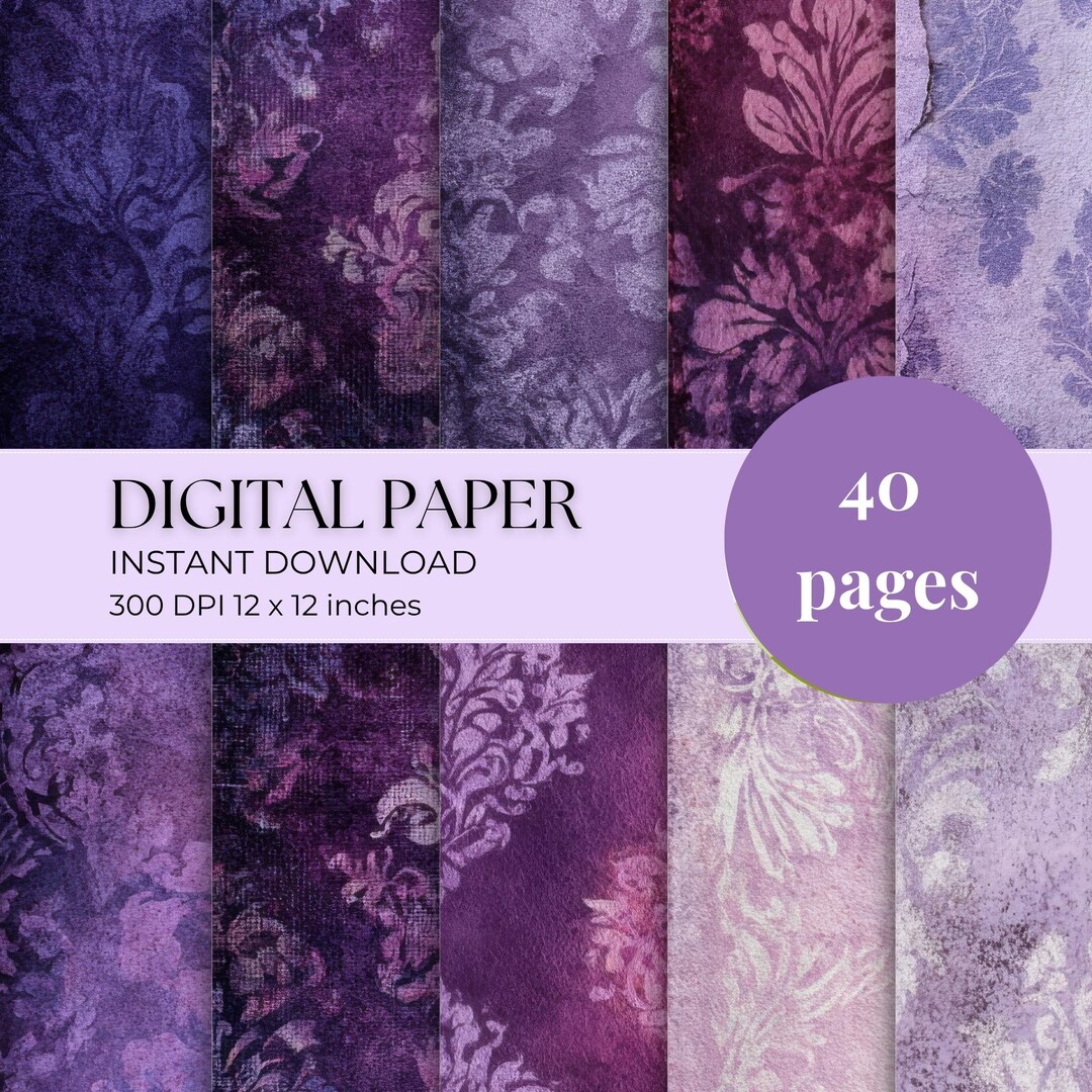 Purple Damask Digital Paper Pack Grunge Textures 12x12 Scrapbook Papers ...