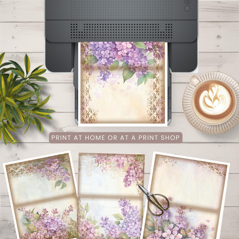 Lilac Cottagecore Digital Junk Journal Paper With Stamped Edge, Paper ...