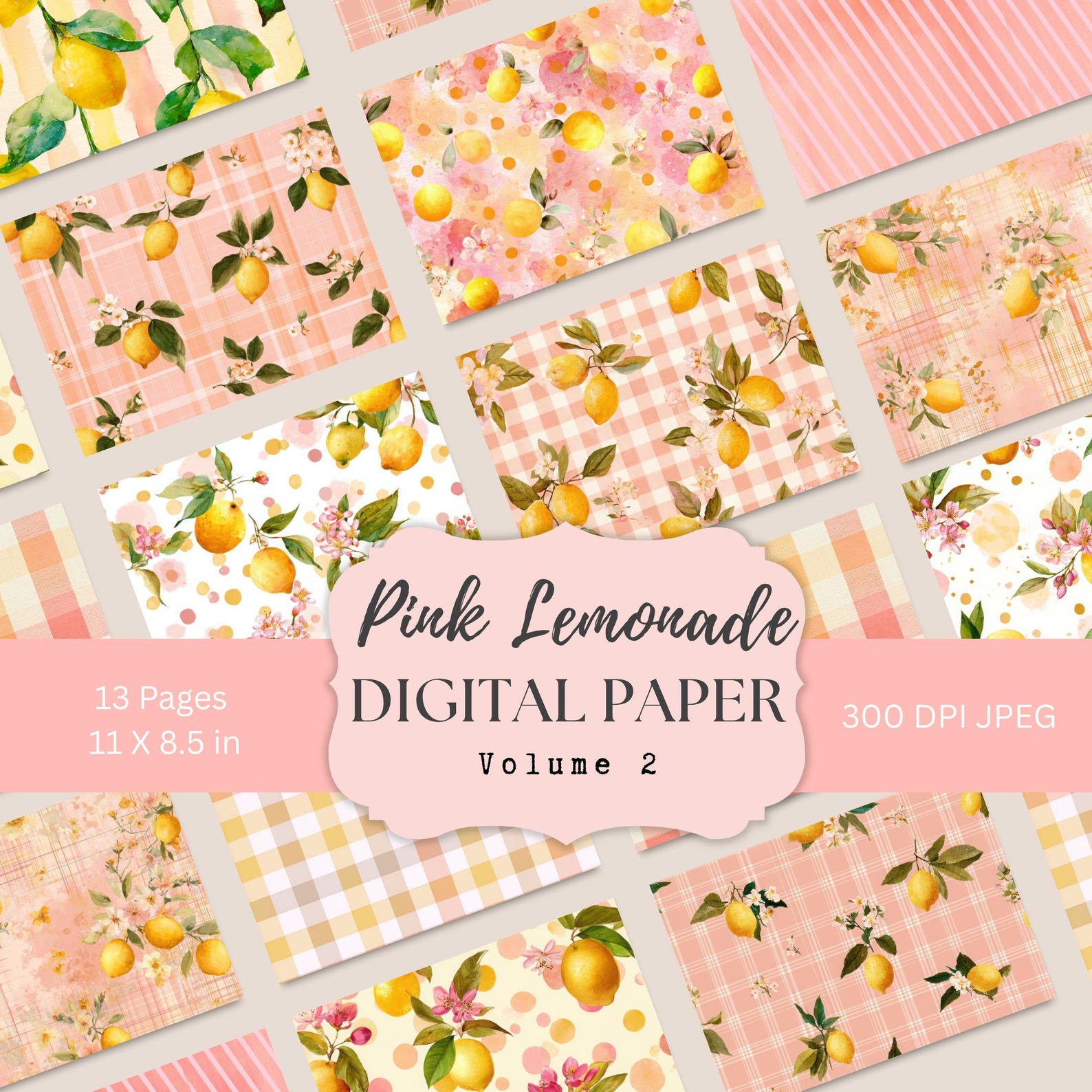 Pink Lemonade Digital Paper Pack for Junk Journals Scrapbooking Cards ...