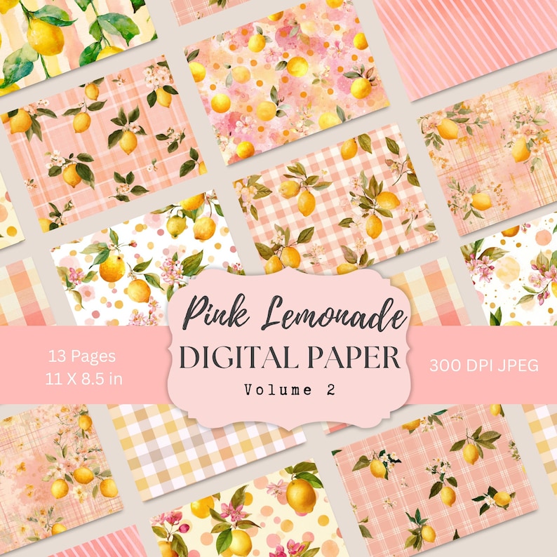 Pink Lemonade Digital Paper Pack for Junk Journals Scrapbooking Cards ...