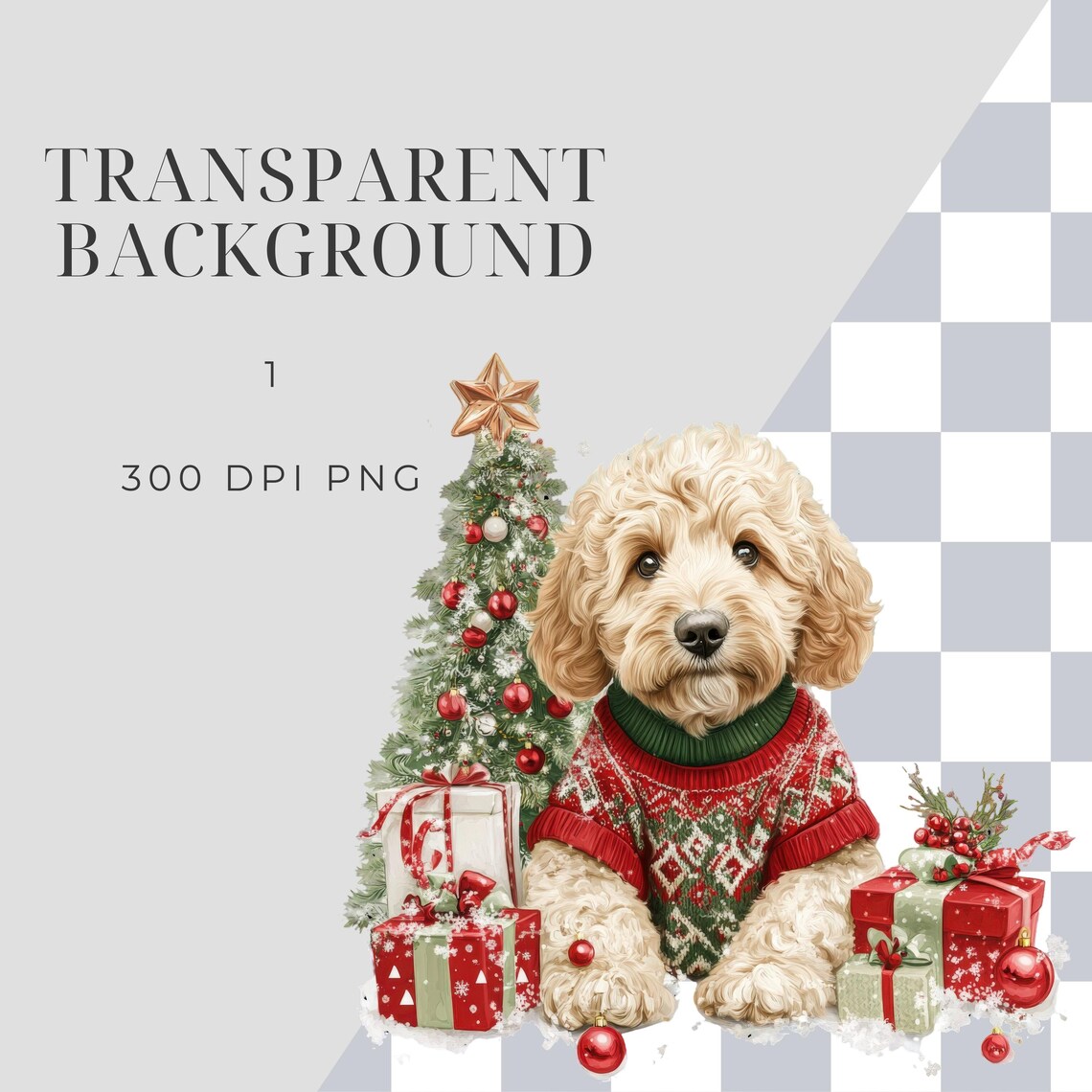 Goldendoodle Dog Christmas Clipart - Puppy Holiday Image - Instant ...