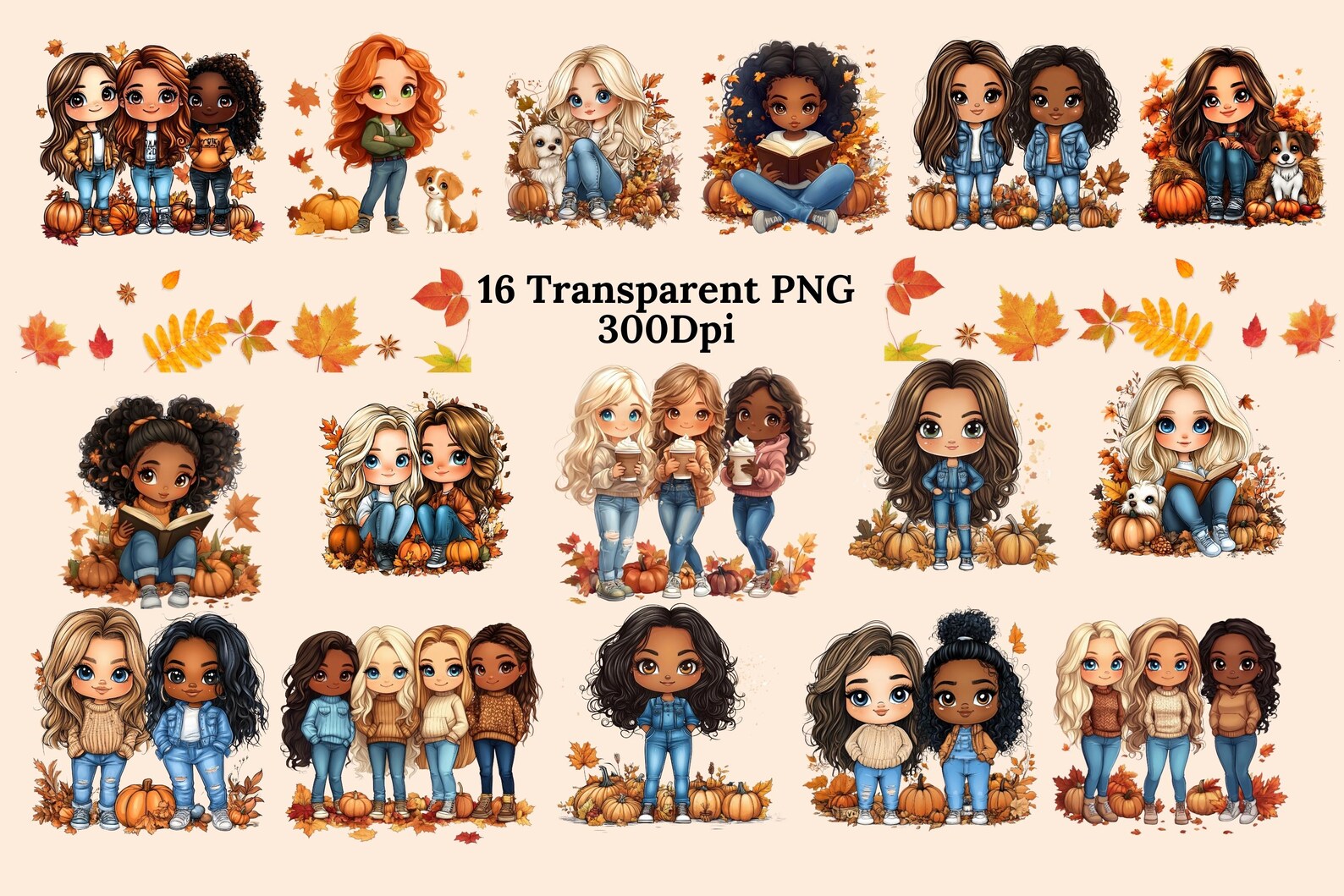 Chibi Girl | Fall Clipart | Best Friends | Winter Girl Clipart | Autumn ...