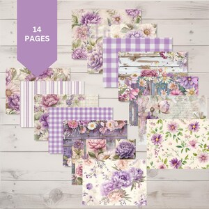 Purple Digital Paper Pack, Floral Scrapbook Paper Bundle, Printable ...