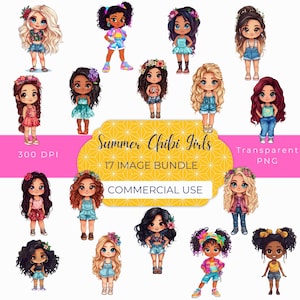 Summer Chibi Girl Clipart | Cute Summer Pngs for Junk Journals and ...