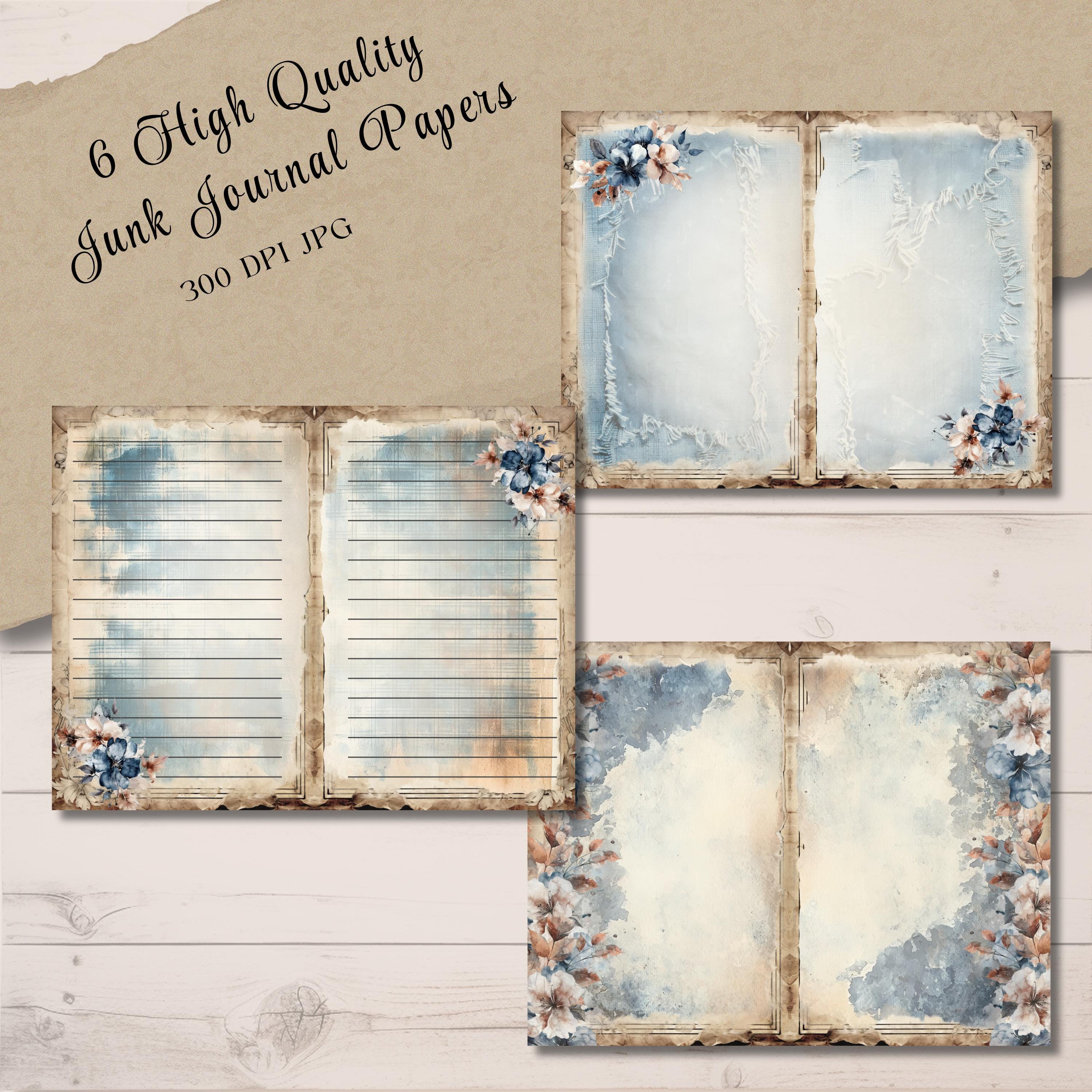 Vintage Denim and Floral Junk Journal Pages - Tattered Blues Digital ...